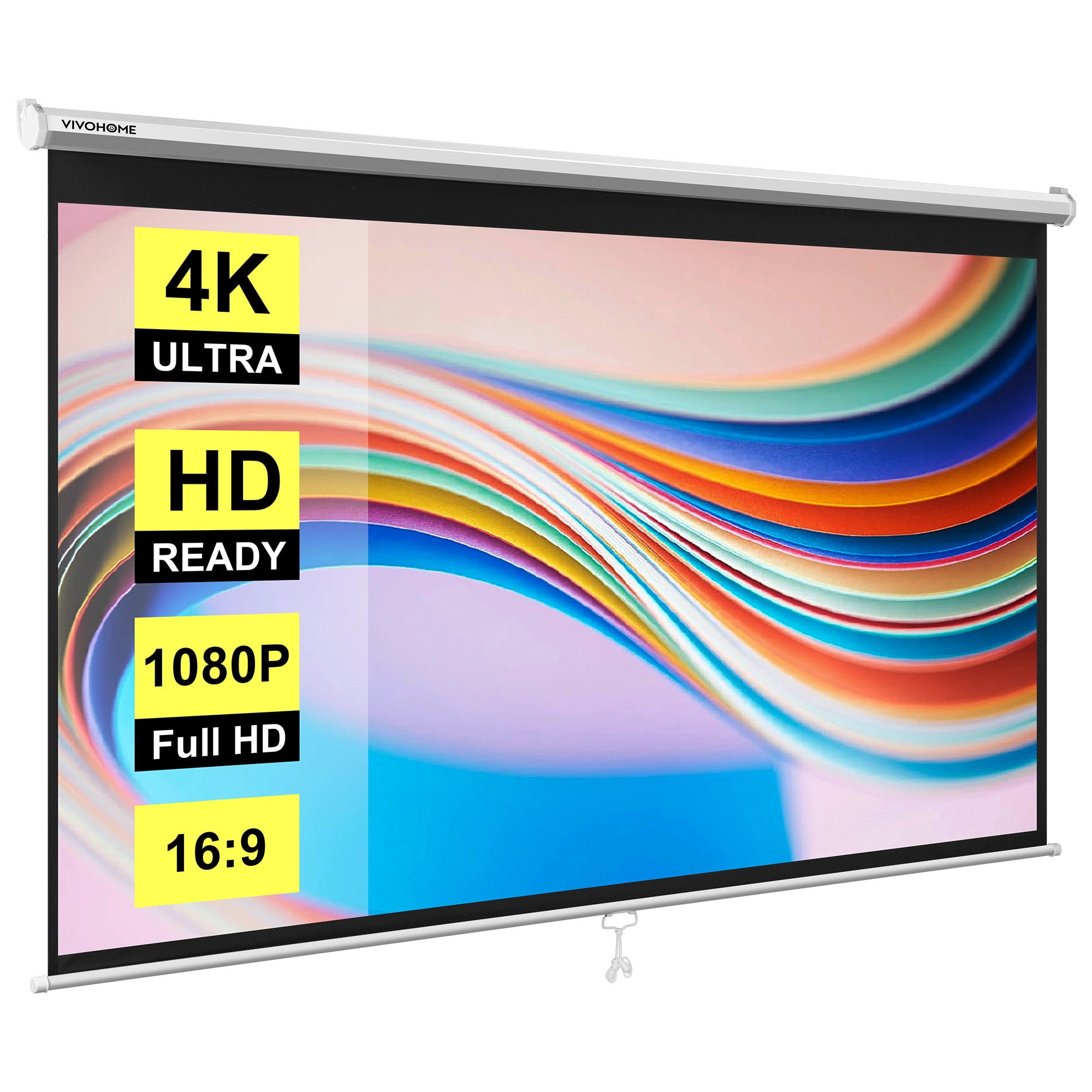 VIVOHOME 100 Inch Manual Pull Down Projector Screen, 16:9 HD ...