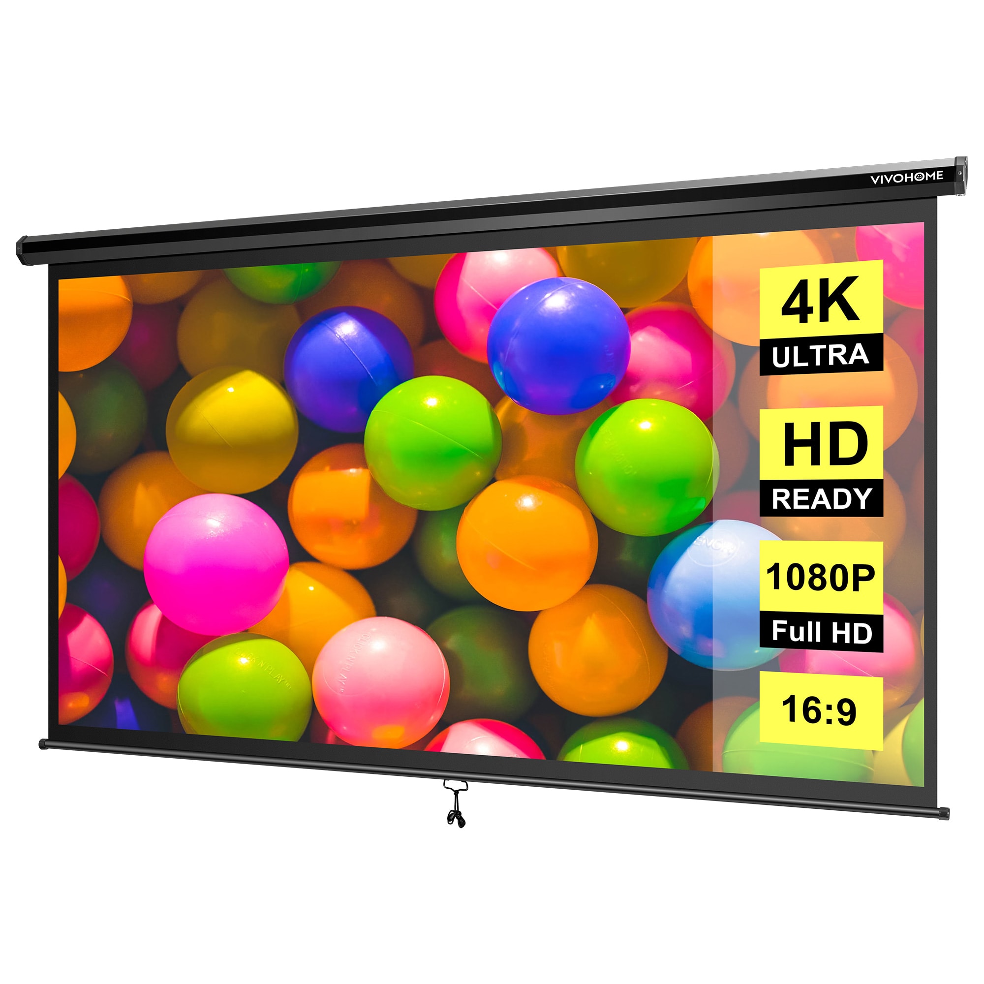 VIVOHOME 100 Inch Manual Pull Down Projector Screen, 16:9 HD ...