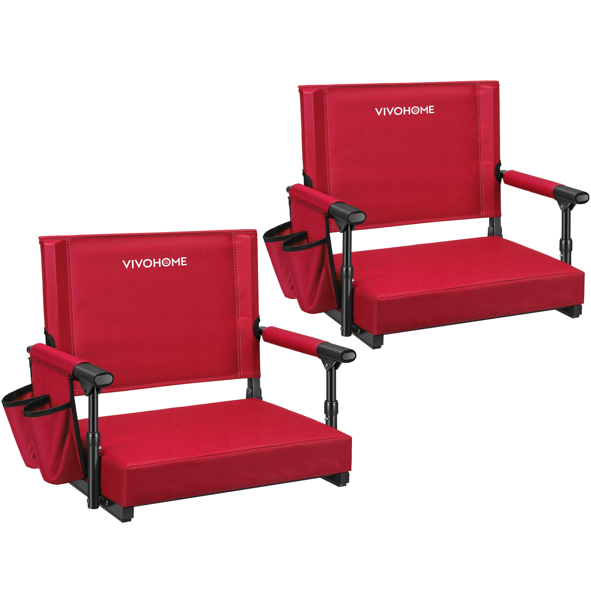 VIVOHOME 2 Pack Portable Stadium Seats with Back Support and Cushion Red