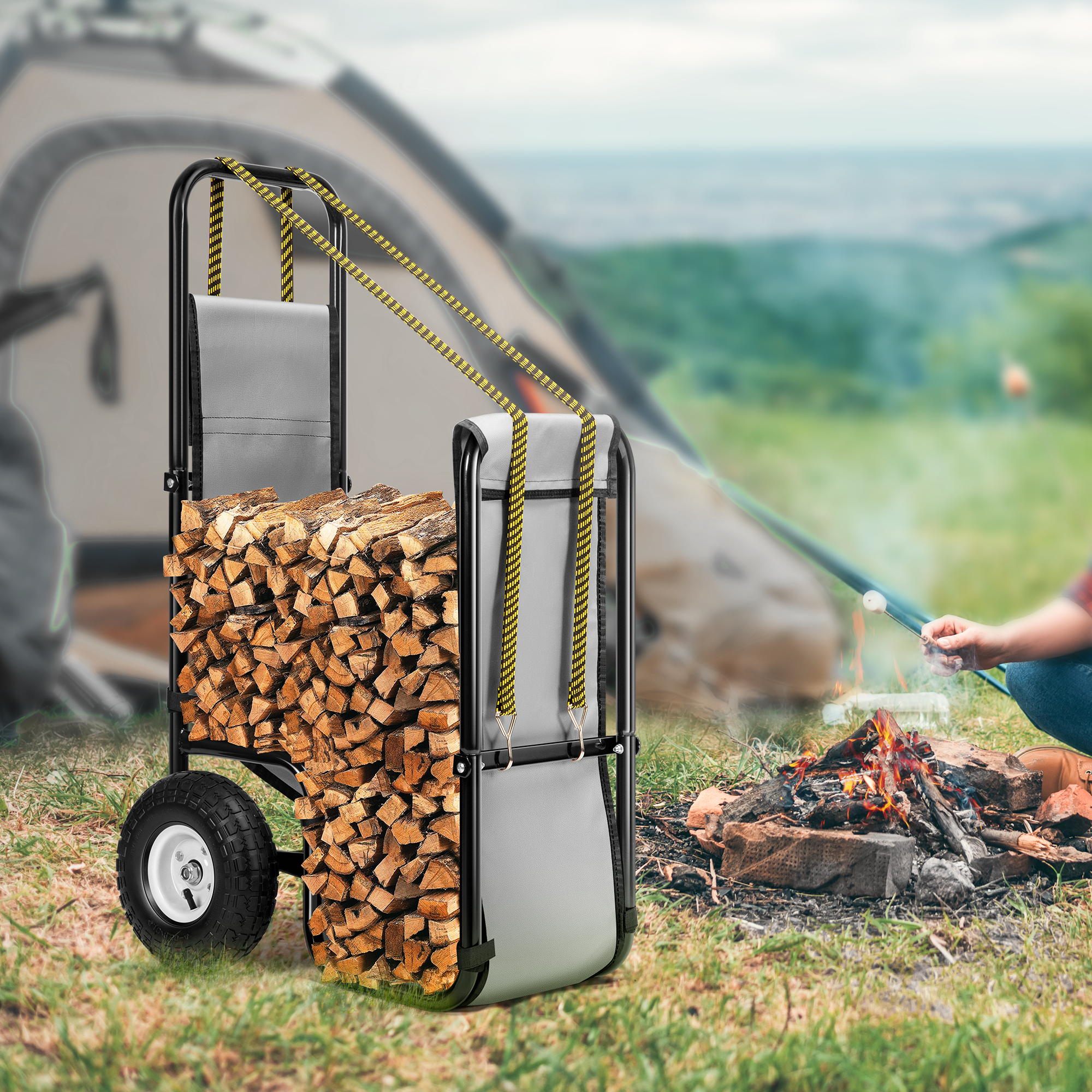 VIVOHOME Firewood Log Cart Carrier with Rubber Wheels and 600D Oxford ...