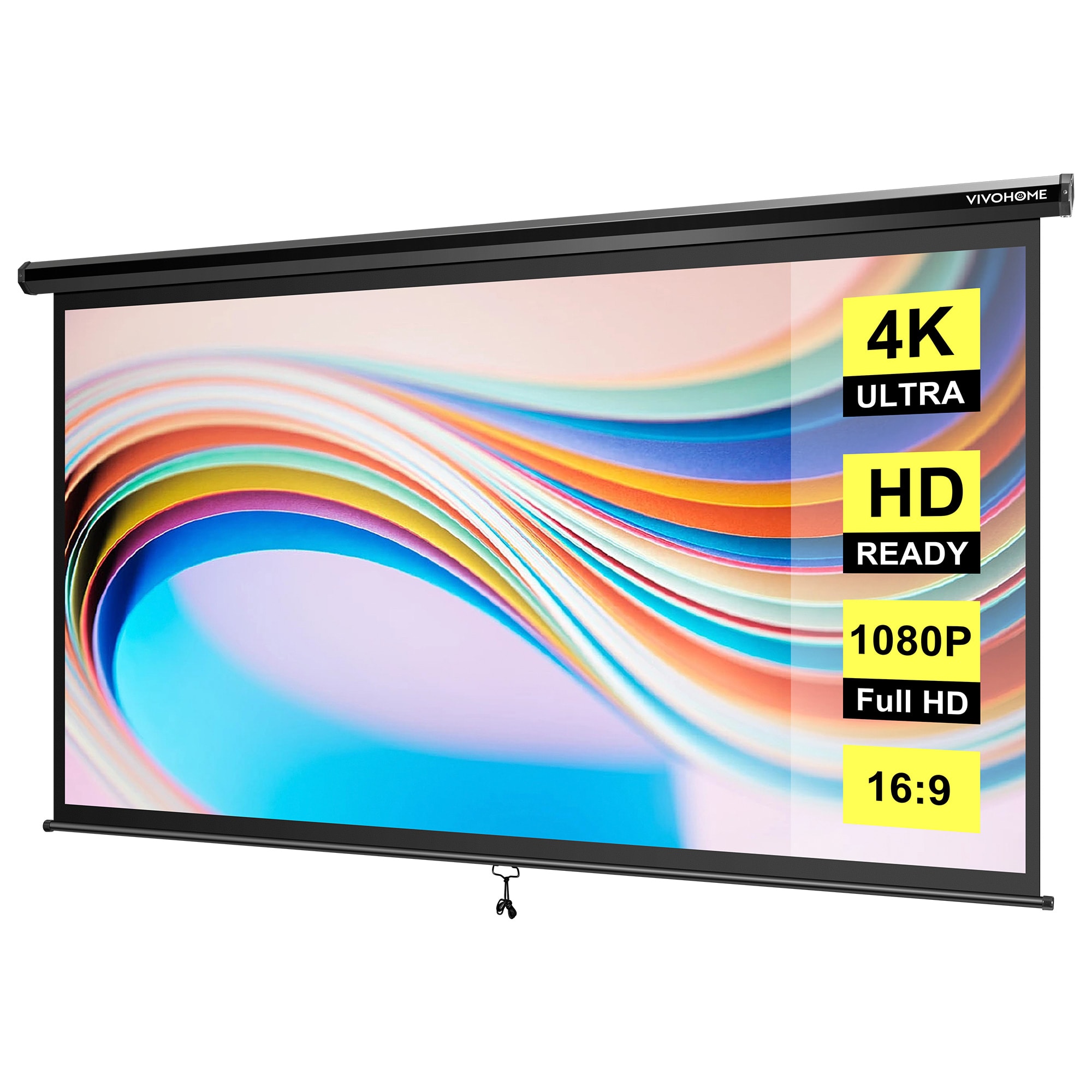 VIVOHOME 80 Inch Manual Pull Down Projector Screen, 16:9 HD Retractable ...