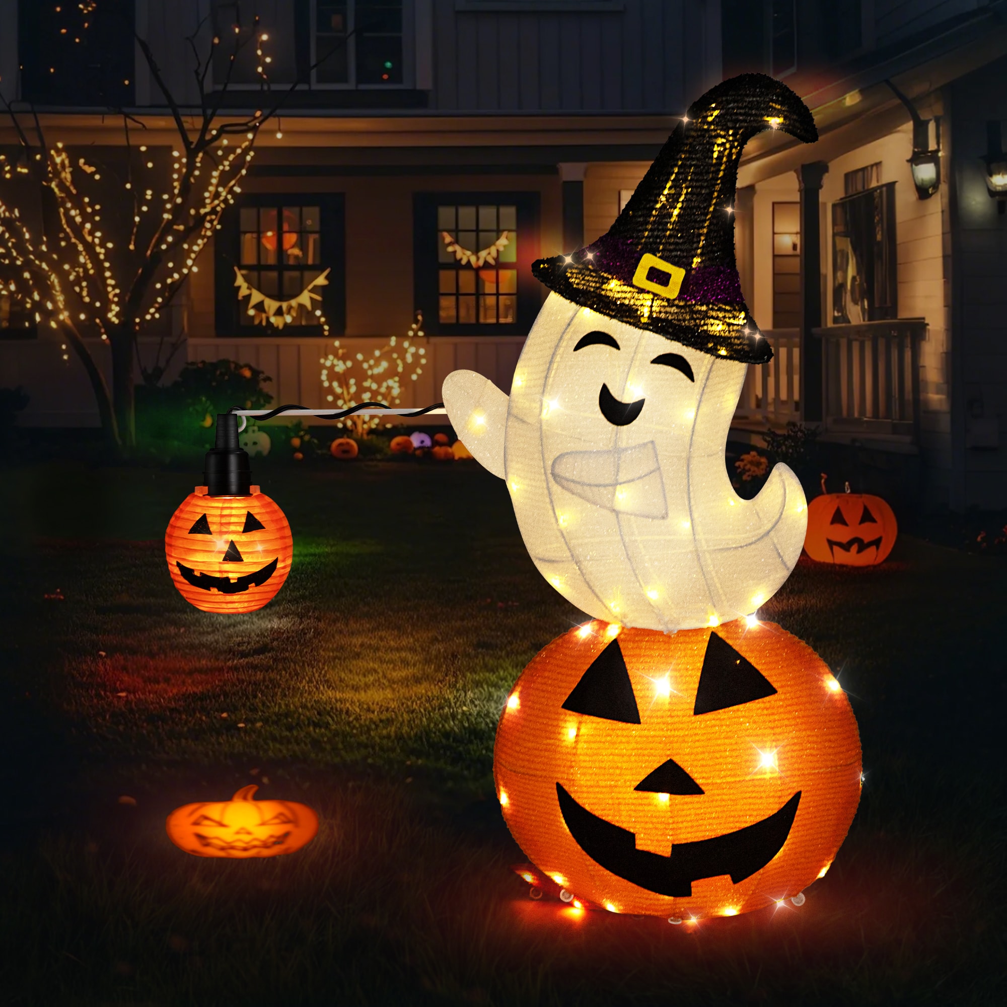 VIVOHOME 2.5FT Halloween Lighted Yard Decor, Cute Metal Ghost on ...