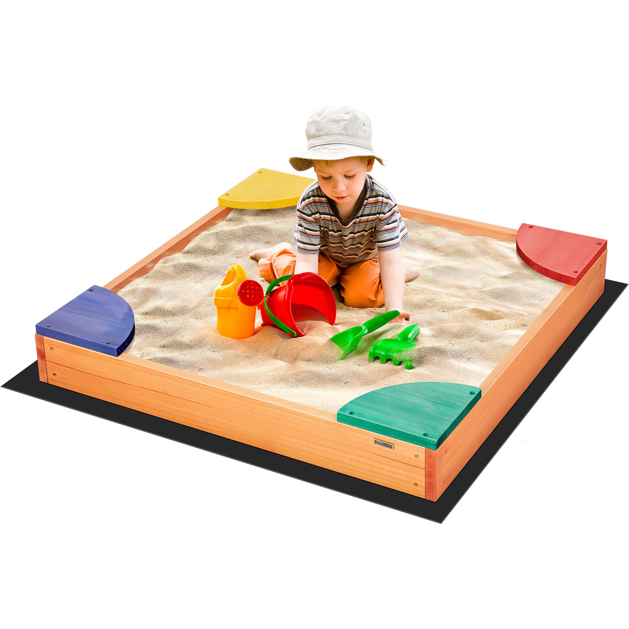 VIVOHOME 35 Inch x 35 Inch Kids Wooden Sandbox with 4 Built-in Corner ...