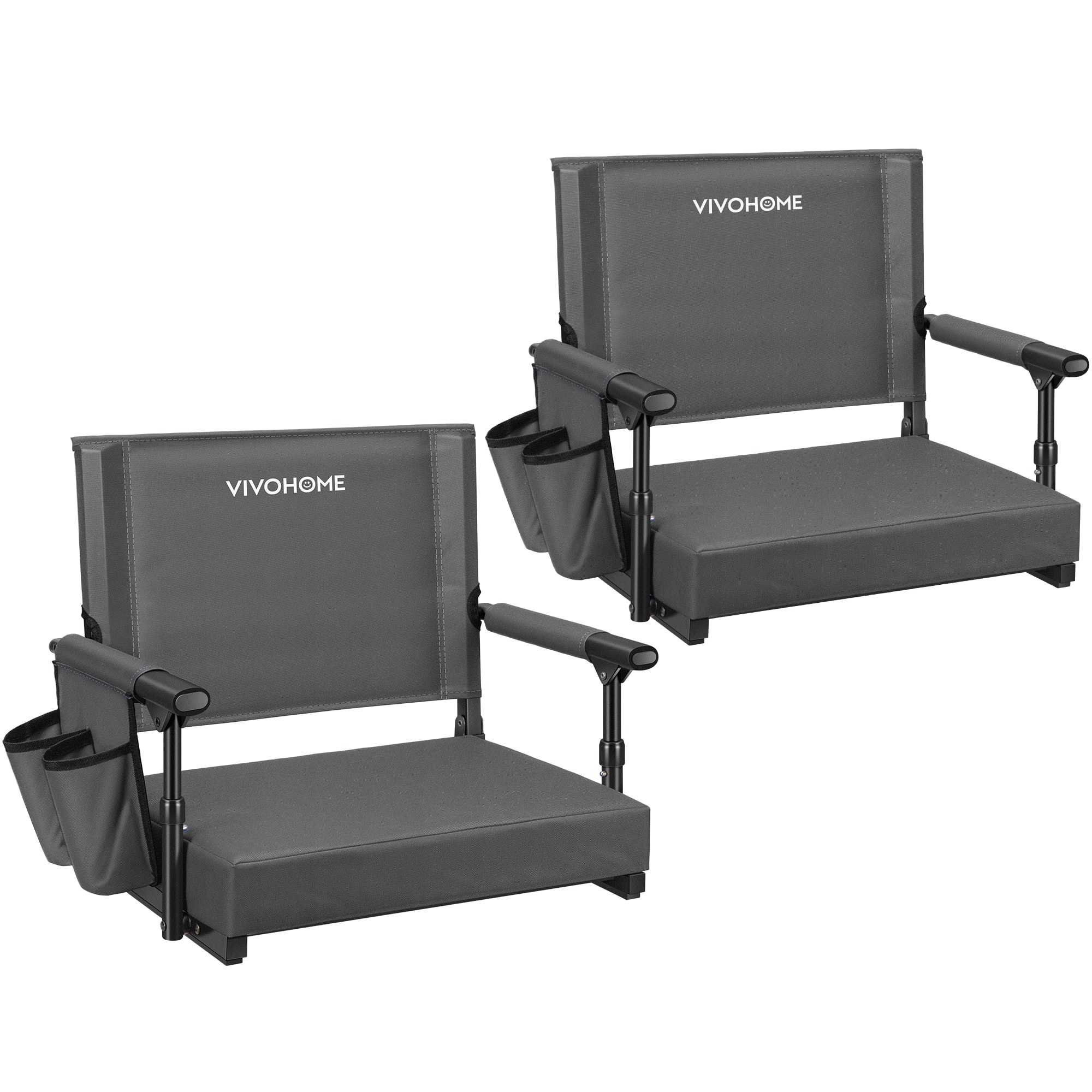VIVOHOME 2 Pack Portable Stadium Seats with Back Support and Cushion Gray